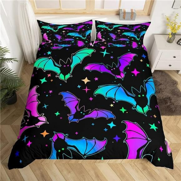 Bedding | Halloween Bat Bedding Duvet Cover Set King Size Glitter Stars ...